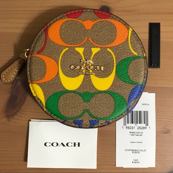 Coach | Accessories | Coach Round Coin Case In Rainbow Signature Canvas ...